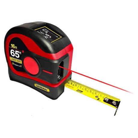 2 in 1 65 Foot Laser Tape Measure with Digital Display Grey